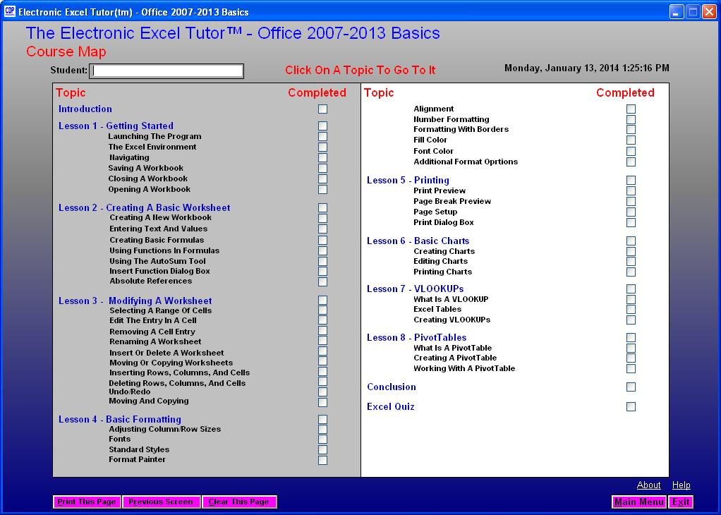 The Electronic Excel Tutor - Office 2007-2013 Basics
